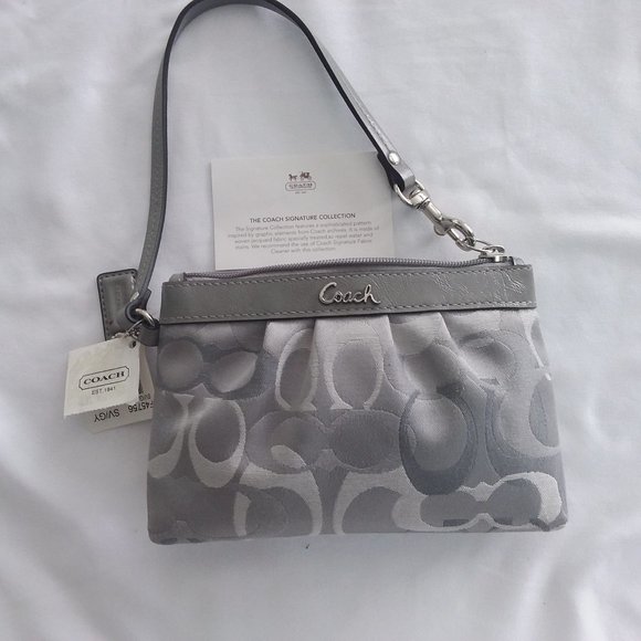 Coach | Bags | Coach Silvergrey Leathercloth Wristlet | Poshmark